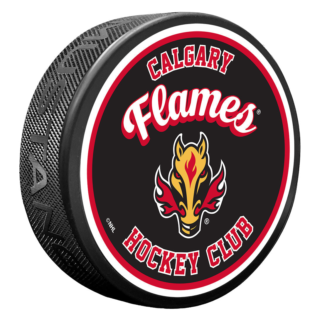 Calgary Flames Puck | Retro Script | Hockey Hall of Fame – Mustang ...