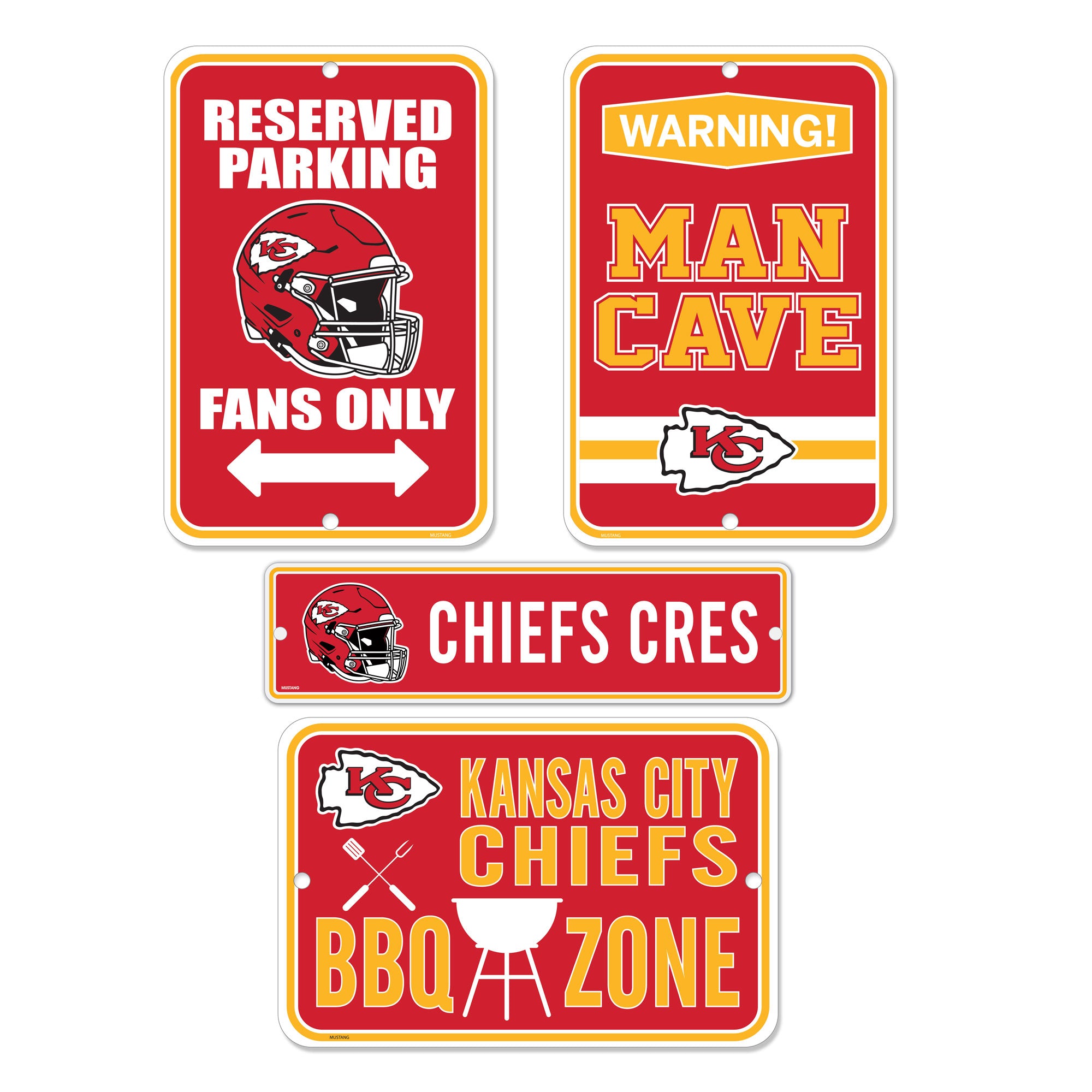 4 Pack Sign Set | Kansas City Chiefs | Parking, Man Cave, BBQ Zone, St ...