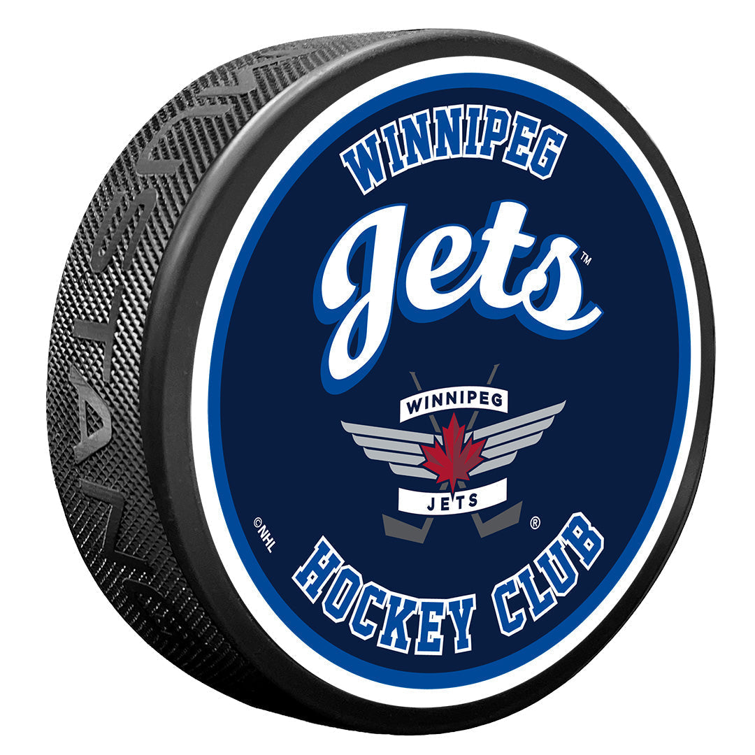 Winnipeg Jets Puck | Retro Script | Hockey Hall of Fame – Mustang Wholesale